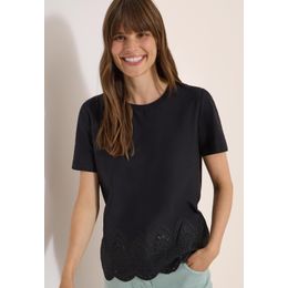 T-Shirt Cecil, Damen, Gr. S (38), schwarz, Web, 100% Baumwolle, unifarben, normal normal, Rundhals, abgesteppt, Shirts T-Shirt, aus reiner Baumwolle