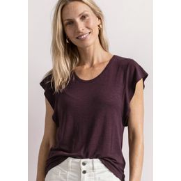 T-Shirt Street One, Damen, Gr. 34, rustic rouge, Stoff, 95% Viskose, 5% Elasthan, unifarben, normal normal, V-Ausschnitt, Volant, Shirts T-Shirt, Jersey