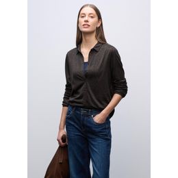 Langarmshirt Street One, Damen, Gr. 38, schwarzest braun, Jersey, Obermaterial: 50% Baumwolle, 50% Modal, regular fit normal, ohne Ausschnitt, elastischer Bund, Shirts Langarmshirt, mit Leo-Print