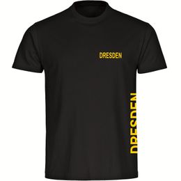 multifanshop Kinder T-Shirt - Dresden - Brust & Seite - Druck gelb - Kind