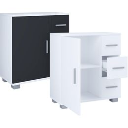 Vcm Holz Midischrank Badschrank Ma&szlig;e: H. 65 x B. 60 x T. 30 cm 3 Schubladen 1 gro&szlig;e Dreht&uuml;r 2 F&auml;cher - Zalo XL