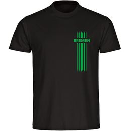multifanshop Kinder T-Shirt - Bremen - Streifen - Druck gr&uuml;n - Kind