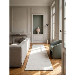 Teppich-L&auml;ufer Hoch-Tief DEBEN Schachbrett Wolle 60x230 cm Elfenbein Flurl&auml;ufer K&uuml;chenl&auml;ufer modern skandinavisch zeitlos KADIMA DESIGN