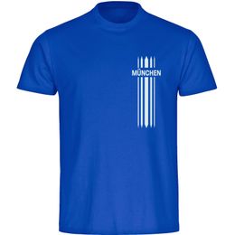 multifanshop Kinder T-Shirt - M&uuml;nchen blau - Streifen - Druck wei&szlig; - Kind