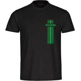 multifanshop Kinder T-Shirt - Wolfsburg - Streifen - Druck gr&uuml;n - Kind