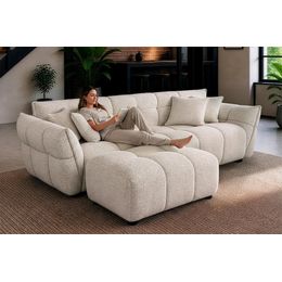 Riess Ambiente XXL Sofa CLOUD 260cm beige Boucl&eacute; Tweed Soft Bigsofa Federkern inkl. Kissen Riess-Ambiente Wohnzimmer Modern Skandinavisch