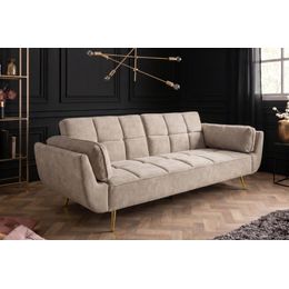 Riess Ambiente Retro Schlafsofa BOUTIQUE 215cm champagner beige Samt 3-Sitzer mit goldenen F&uuml;&szlig;en Riess-Ambiente Wohnzimmer