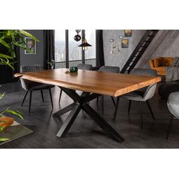 Riess Ambiente Massivholz Esstisch MAMMUT 200cm Akazie Sterngestell schwarz Metall Baumkante 6cm Tischplatte Baumtisch Riess-Ambiente Esszimmertisch rechteckig...