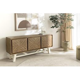 Riess Ambiente Massives Sideboard HAMPTONS 160cm hellbraun creme Pinienholz Riess-Ambiente Landhaus Maritim