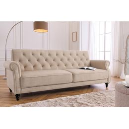 Riess Ambiente Schlafsofa MAISON BELLE AFFAIRE 220cm champagner beige Vogue Seiden Samtstoff 3-Sitzer Riess-Ambiente Wohnzimmer Chesterfield Glamour