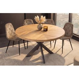 Riess Ambiente Runder Esstisch INFINITY HOME 120cm natur cream finish Mangoholz Parkett schwarz Riess-Ambiente Esszimmertisch K&uuml;chentisch 4 Personen