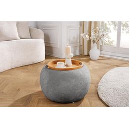 Riess Ambiente Runder Couchtisch ORBIT 50cm grau Boucl&eacute; Hocker mit Tablett und Stauraum Riess-Ambiente Sofatisch Wohnzimmertisch Boheme Modern Skandinavisch