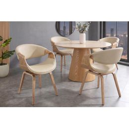 Riess Ambiente Retro Stuhl ORGANIC natur Eschenholz creme Kunstleder mit Armlehnen Riess-Ambiente