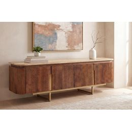 Riess Ambiente Design TV-Board GATSBY 160cm braun gold Mangoholz mit Travertine Metallgestell Riess-Ambiente Natur Retro