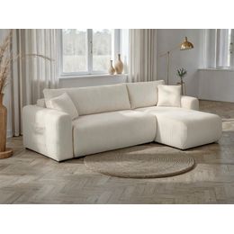 Ecksofa OTTO HOME "JONAA L-Form, 241cm /Schlafsofa (133/200) OTTO. Verl&auml;ssliche Qualit&auml;t", creme, B:241cm H:79cm T:52cm, Sofas, Ecksofa, Tonnentaschen-Federkern, Bettkasten, Cord, Struktur, Topseller