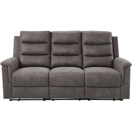 3-Sitzer "Cliff mit 2 Relaxfunktionen", grau, B:198cm H:104cm T:96cm, 100% PES, ATLANTIC HOME COLLECTION, Sofas, Federkern und Becherhaltern in klappbarer Mittelkonsole, Topseller