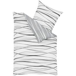 Wendebettw&auml;sche Kaeppel "MOTION 100% gek&auml;mmte Baumwolle", schwarz-wei&szlig; (steingrau, wei&szlig;), B/L: 135cm x 200cm, 1 Stk., 1 Stk., Feinbiber, B/L: 80cm x 80cm, 2 Stk., Feinbiber, Obermaterial: 100% Baumwolle, Bettw&auml;sche, Wendebettw&auml;sche, mit feinen Wellenlinien, Markenrei&szlig;verschluss, Wendeoptik