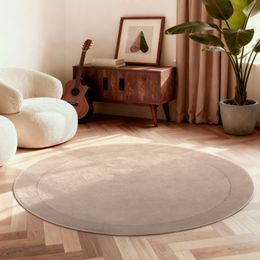 Villeroy & Boch Teppich VILLEROY & BOCH "Wollteppich Kivi", beige (natur beige), H:17mm &Oslash;:200cm, Nylon, Wolle, Teppiche, Teppich, Handgewebt, Wolle, Bord&uuml;re, Einfarbig, L&auml;ufer, Wohnzimmer, Organisch