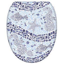 WC-Sitz Sanilo "Mosaic World mit Absenkautomatik & Quick Release", blau, B:37,7cm L:47cm, MDF - Mitteldichte Holzfaserplatte, WC-Sitze, Premium Toilettendeckel, abnehmbar, leichte Montage von oben