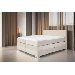 Boxspringbett Home Affaire "Juliste inkl. Bettkasten und PUR-Schaum-Topper", beige, B:167cm L:215cm, 100% PES, Komplettbetten, Boxspringbett, erh&auml;ltlich in den Breite 160, 180 & 200cm
