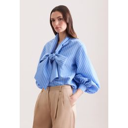 Schluppenbluse Seidensticker, Damen, Gr. XXL (44), blau, 79% Viskose, 21% Polyester, gestreift, regular fit, Blusen Schluppenbluse, 1/1 Binderkragen Gestreift