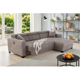 Jockenh&ouml;fer Ecksofa JOCKENH&Ouml;FER GRUPPE "Cremona L-Form, B: 263 cm, mit 30 cm elektr. Sitztiefenverstellung", hellbraun 415, 18, B:263cm T:115cm, Korpus: 100% Polyester;Kissen: 100% Polyester, Sofas, Ecksofa, 140kg Belastbarkeit je Sitz, Kopfteilverstellung & USB-Anschluss
