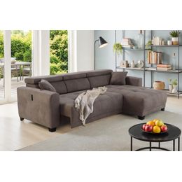 Jockenh&ouml;fer Ecksofa JOCKENH&Ouml;FER GRUPPE "Cremona L-Form, B: 263 cm, mit 30 cm elektr. Sitztiefenverstellung", braun 415, 08, B:263cm T:115cm, Korpus: 100% Polyester;Kissen: 100% Polyester, Sofas, Ecksofa, 140kg Belastbarkeit je Sitz, Kopfteilverstellung & USB-Anschluss