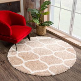 Hochflor-Teppich Sanat "Madrid", beige, H:30mm &Oslash;:120cm, Kunstfaser, Teppiche, Wohnzimmer, Langflor, Shaggy Teppich