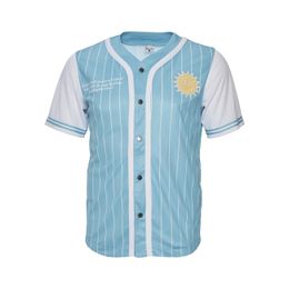 T-Shirt Karl Kani "Karl Kani Herren", Jungen, Gr. M, cyanblau, wei&szlig;, 100% Polyester (Recycelt), gestreift, normal, V-Ausschnitt, Shirts T-Shirt