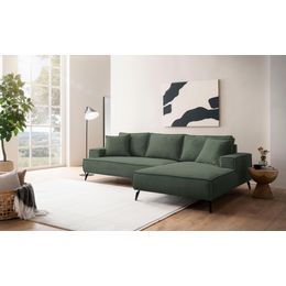Ecksofa OTTO HOME "TVINNU, L-Form, 275cm, in Cord und Leinenoptik", gr&uuml;n (dunkelgr&uuml;n), B:275cm H:83cm T:173cm, Sofas, Ecksofa, wahlweise Recamiere rechts/links, schwarze F&uuml;&szlig;e, bequemer Sitzkomfort