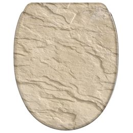 WC-Sitz Sanilo "Sand Stone mit Absenkautomatik & Quick Release", braun (braun, beige), B:37,5cm L:47cm, MDF - Mitteldichte Holzfaserplatte, WC-Sitze, Premium Toilettendeckel, abnehmbar, leichte Montage von oben