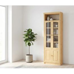 Vitrine OTTO HOME "Soeren Regal mit 2 Glast&uuml;ren und 2 Holzt&uuml;ren, B/TH: 80/29/220 cm", beige (natur), B:80cm H:220cm T:29cm, Massivholz, Schr&auml;nke, Vitrine, Kiefer FSC-zertifiziert, 1 offenes Fach, 6 F&auml;cher hinter den T&uuml;ren