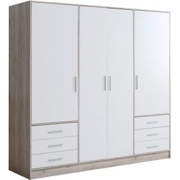 Kleiderschrank FORTE "Jupiter, Made in Europe, mit 6 Schubladen, Stauraum", wei&szlig; (eiche, wei&szlig;), B:207cm H:200cm T:60cm, FSC-zertifizierter Holzwerkstoff, Schr&auml;nke, Kleiderschrank, Stauraum, 2 Breiten, 4 Farben, Schubladen, variable Einlegeb&ouml;den