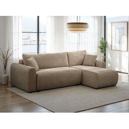 Ecksofa OTTO HOME "JONAA L-Form, 241cm /Schlafsofa (133/200) OTTO. Verl&auml;ssliche Qualit&auml;t", beige, B:241cm H:79cm T:52cm, Sofas, Ecksofa, Tonnentaschen-Federkern, Bettkasten, Cord, Struktur