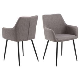 Esszimmerstuhl ACTONA GROUP "Glenda 2er Set, Stoff - mit Armlehne & gepolstert in mehreren Farben", braun (graubraun), B:59cm H:85cm T:59cm, 100% Polyester, St&uuml;hle, Esszimmerstuhl, Stoff, schwarze Stahlbeine, Armlehne, 2er-Set, Sitzh&ouml;he: 49 cm