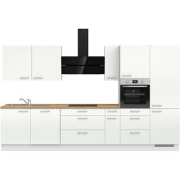K&uuml;chenzeile Nobilia "Laser II", NEU: individuell anpassbar mit gratis Profi-Beratung", wei&szlig; (k&uuml;che: wei&szlig;, korpus: alpinwei&szlig;, arbeitsplatte: eiche sierra nachbildung), B:360,3cm H:216,6cm T:60cm, Komplettk&uuml;chen-Sets, K&uuml;chenzeile, vormontiert, 360 cm breit, optional mit verschiedenen E‑Ger&auml;te-Sets