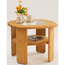 Couchtisch OTTO HOME "Jayden 2", beige (natur), B:69,5cm H:52,5cm T:69,5cm, Tische, Couchtisch, massives Kiefernholz mit Glaseinsatz, H&ouml;he 52 cm