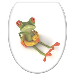 WC-Sitz Sanilo "Froggy mit Absenkautomatik & Quick Release", bunt (gr&uuml;n, orange, gelb), B:37,7cm L:47cm, MDF - Mitteldichte Holzfaserplatte, WC-Sitze, Premium Toilettendeckel, abnehmbar, leichte Montage von oben