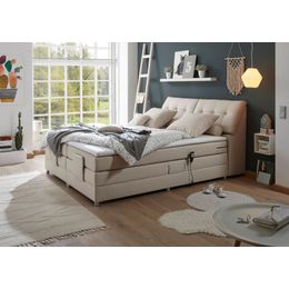 Boxspringbett ED EXCITING DESIGN "Carpino wahlweise in den Breiten 120cm oder 180cm erh&auml;ltlich", beige (beige artemis 01 ivory creme), B:182cm L:234cm, Komplettbetten, Boxspringbett, inkl. Motor, Stauraum im Kopfteil und Topper