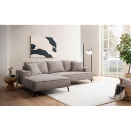 Ecksofa OTTO HOME "TVINNU, L-Form, 275cm, in Cord und Leinenoptik", braun (hellbraun), B:275cm H:83cm T:173cm, Sofas, Ecksofa, wahlweise Recamiere rechts/links, schwarze F&uuml;&szlig;e, bequemer Sitzkomfort