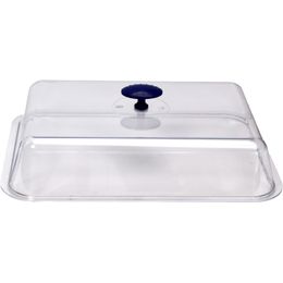 Buffet-Vitrine APS "Thermo Tablett Set", blau (blau, transparent, edelstahlfarben), B:43cm H:14cm L:29cm, Edelstahl, Kunststoff, Servierplatten, mit Haube, 43x29 cm, inkl. K&uuml;hlakkus