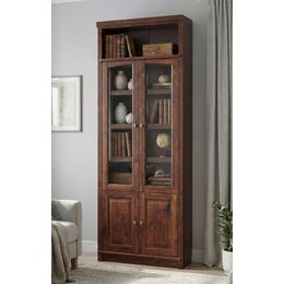 Vitrine OTTO HOME "Soeren Regal mit 2 Glast&uuml;ren und 2 Holzt&uuml;ren, B/TH: 80/29/220 cm", braun (dunkelbraun), B:80cm H:220cm T:29cm, Massivholz, Schr&auml;nke, Vitrine, Kiefer FSC-zertifiziert, 1 offenes Fach, 6 F&auml;cher hinter den T&uuml;ren