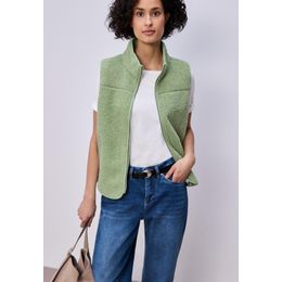 Fellimitatweste Street One, Damen, Gr. 42, bright pistachio, Stoff, 100% Polyester, unifarben mit Farbeinsatz, normal normal, hoch geschlossener Ausschnitt, Westen, mit Stehkragen