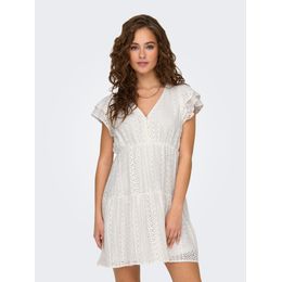 Minikleid Only "ONLHELENA LACE CAPSL DRESS WVN NOOS", Damen, Gr. S, N-Gr, wei&szlig; (cloud dancer), Jersey, Obermaterial: 100% Baumwolle, unifarben, regular fit h&uuml;ftbedeckend, V-Ausschnitt, Kleider Minikleid, Sommerkleid