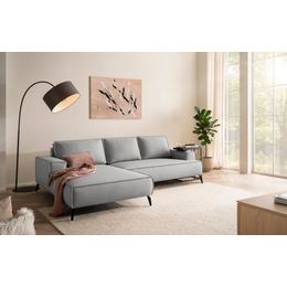 Ecksofa OTTO HOME "TVINNU, L-Form, 275cm, in Cord und Leinenoptik", silber (silbergrau), B:275cm H:83cm T:173cm, Sofas, Ecksofa, wahlweise Recamiere rechts/links, schwarze F&uuml;&szlig;e, bequemer Sitzkomfort