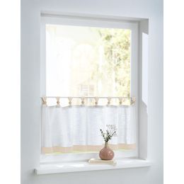 Scheibengardine Kutti "Cottage Panneau" Gr. 1, wei&szlig; (wei&szlig;, beige), B:120cm H:35cm, Baumwolle, Gardinen, Kurzgardine Karo, Baumwolle, Schlaufen