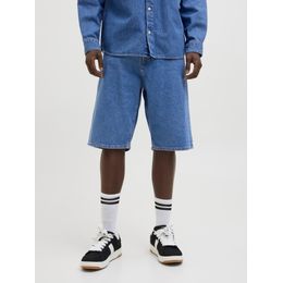 Jack & Jones Bermudas JACK & JONES "JJIRON JJORIGINAL SHORTS MF 328 SN", Herren, Gr. L, N-Gr, blau (blau denim detail:sq 731), Denim/Jeans, Obermaterial: 100% Baumwolle, unifarben, relaxed fit knielang, Hosen Bermudas