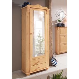 Garderobenschrank OTTO HOME "Adele", beige (gelaugt, ge&ouml;lt), Schr&auml;nke, Garderobenschrank, mit Spiegel, Breite 63 cm, mit 2 Schubladen, aus massiver Kiefer, FSC