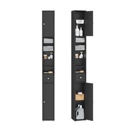 sobuy Hochschrank, Schwarz, Holzwerkstoff, 6 F&auml;cher, 1 Schubladen, Rechteckig, 20x180x20 cm, Badezimmer, Badezimmerschr&auml;nke, Hochschr&auml;nke