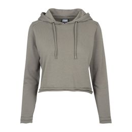 Rundhalspullover Urban Classics "Urban Classics Damen Ladies Cropped Terry Hoody", Damen, Gr. XS, grau (army gr&uuml;n), 100% Baumwolle, unifarben, loose fit, ohne Ausschnitt, Pullover Rundhalspullover